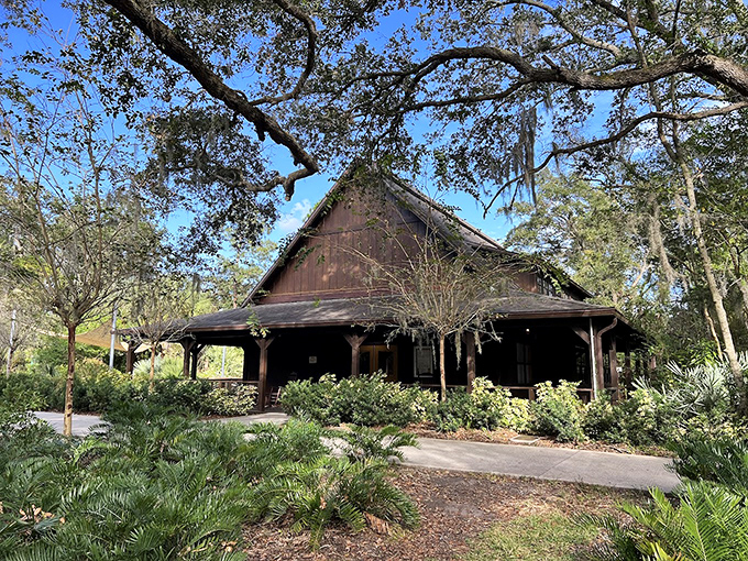 The rustic visitor center blends perfectly with its surroundings, a gateway to the natural wonders that await beyond its doors.