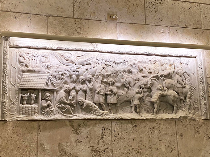 This intricate Nativity scene carving traveled across an ocean and survived centuries, only to end up in the last place you'd expect.