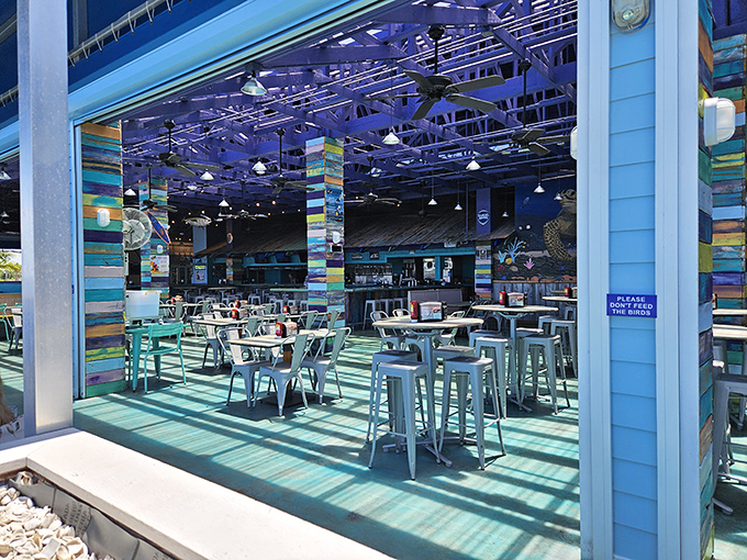 Where every seat feels like the best seat in the house. Those multicolored wood accents add the perfect coastal touch.