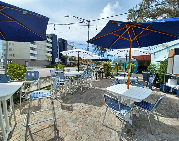 Umbrella-shaded outdoor seating offers the quintessential Florida dining experience &ndash; casual, breezy, and just steps from the Gulf's sparkling waters.