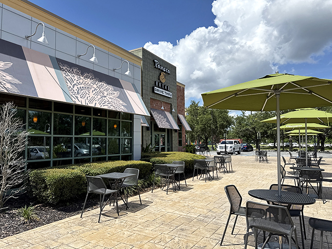 Even chain restaurants like Panera get the Celebration treatment, with outdoor seating that transforms fast-casual dining into something almost European.