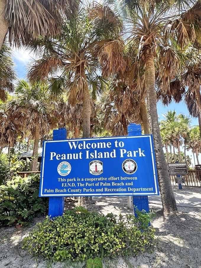 The gateway to adventure – this sun-drenched welcome sign stands sentinel beneath towering palms, promising memories that will last long after the sunburn fades.