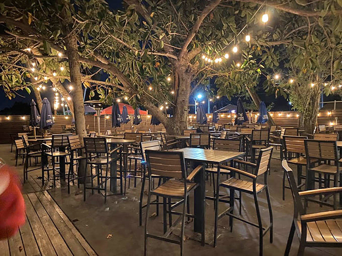 String lights transform the outdoor space into something magical as evening approaches, turning dinner into an experience worth savoring slowly.