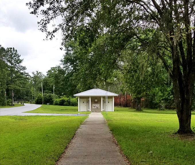 Restrooms: Even archaeological adventures need practical comforts&mdash;this humble building bridges the gap between ancient exploration and modern convenience.
