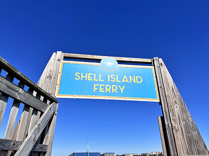 The gateway to adventure &ndash; this unassuming sign marks the departure point for countless memories waiting to be made on Shell Island's pristine shores.