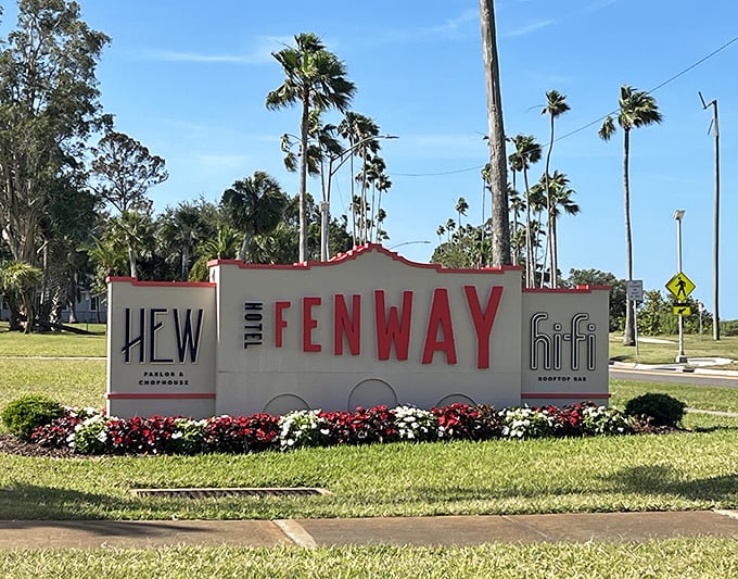 The Fenway's distinctive signage welcomes visitors, promising a stay where history and luxury dance in perfect harmony.