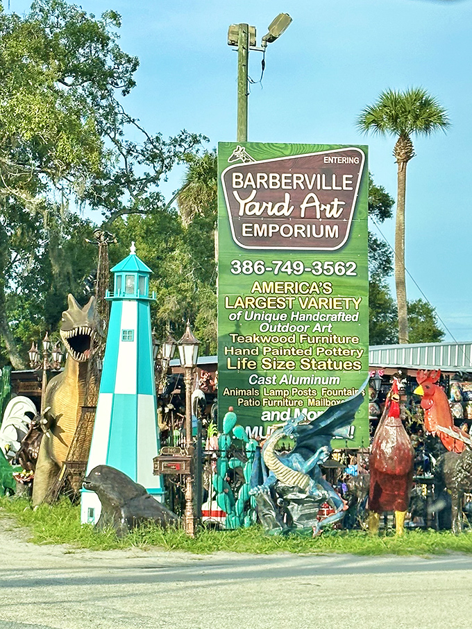 The sign promises America's largest variety of unique handcrafted outdoor art &ndash; and for once, advertising undersells the reality.