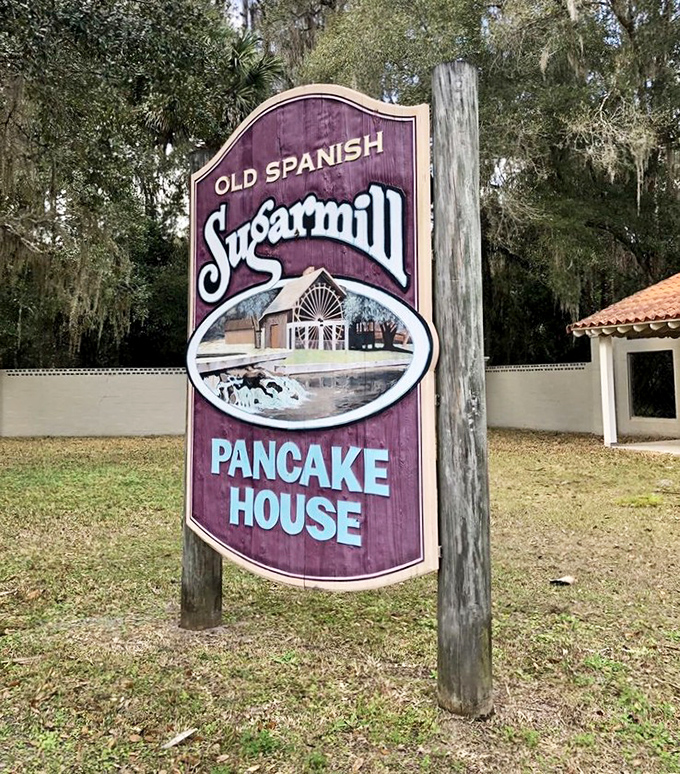 The vintage sign stands as a landmark for hungry travelers, pointing the way to pancake paradise since decades past.