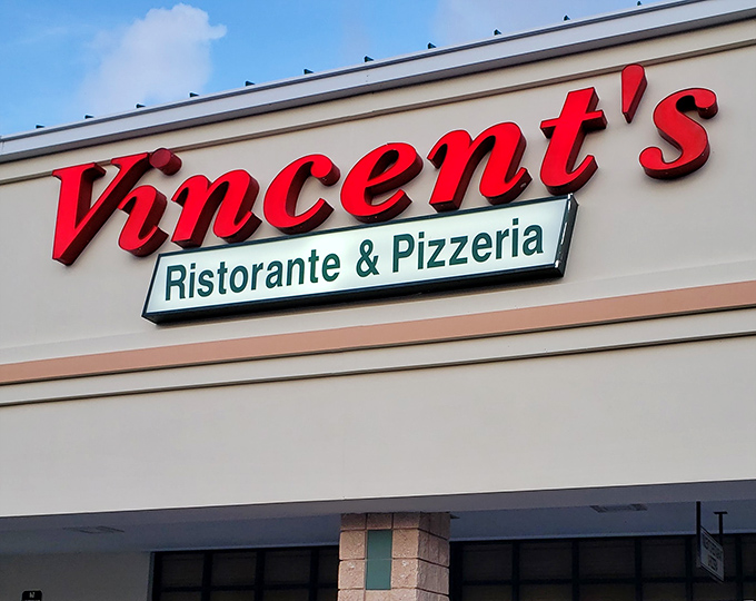 The iconic Vincent's sign serves as a beacon for Italian food lovers &ndash; bold red letters announcing "authentic cuisine served here" to all who pass by.