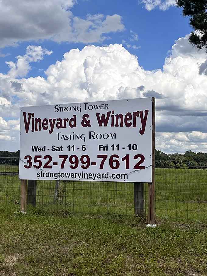 The roadside sign marks your turn toward an afternoon of wine tasting that'll exceed all expectations.