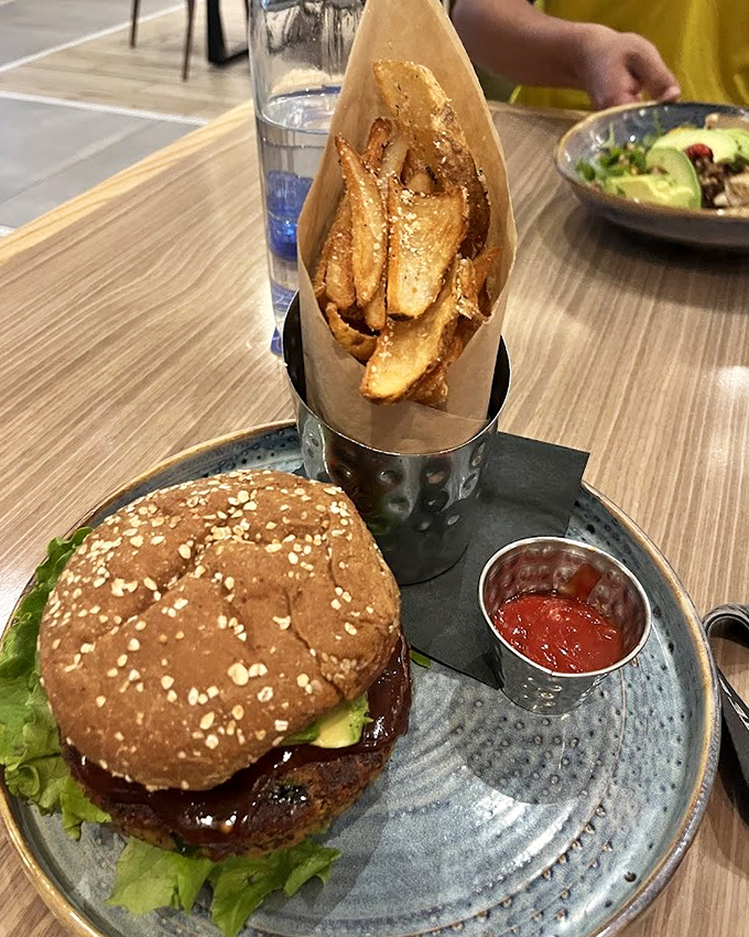 Plant-based doesn't mean pleasure-free with this substantial burger that proves meatless options deserve the same respect as their beefy counterparts.