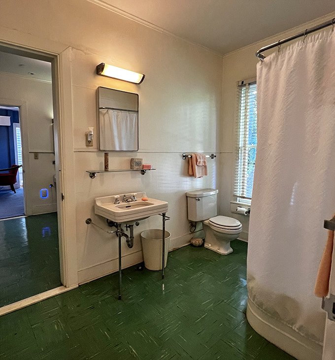 Even presidential bathrooms tell historical tales &ndash; this mint-green floored facility represents the practical, no-frills approach of Truman's era in American leadership.