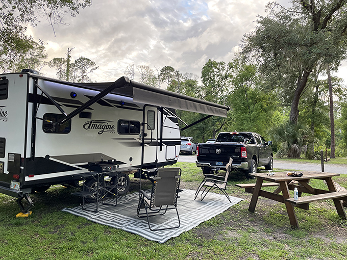 Camping in style – this cozy setup proves that appreciating nature doesn't mean sacrificing comfort in Highlands Hammock's peaceful surroundings.