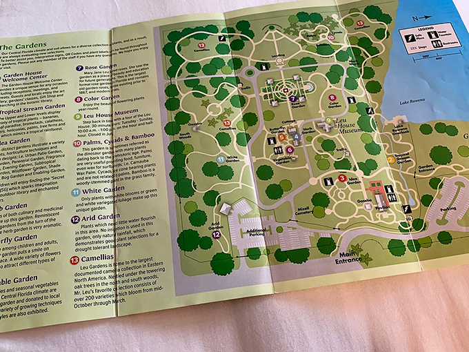 The garden map reveals the thoughtful design behind this 50-acre paradise, with specialized collections creating distinct botanical experiences throughout.