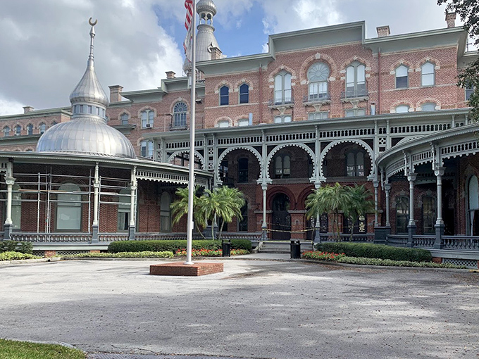 The museum's distinctive red brick exterior with silver minarets creates an unforgettable silhouette against Florida's sky &ndash; a Victorian fantasy come to life.