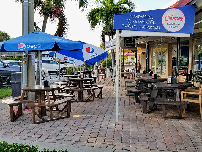 Outdoor seating under Florida skies transforms lunch into a mini-vacation, where sandwiches taste even better with sunshine.