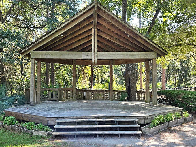 Nature's amphitheater awaits its performers. This charming pavilion has hosted everything from wedding vows to impromptu guitar serenades.