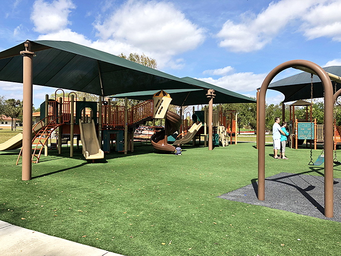 Even the playground area maintains the natural beauty theme. Kids can burn energy while parents appreciate being in a place that doesn't involve costumed characters.