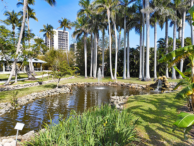 This tranquil water feature, surrounded by tropical plantings, showcases Edison's passion for botany that went far beyond his electrical experiments.