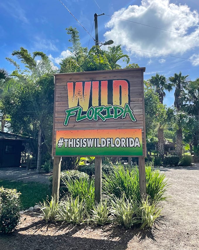 The colorful sign proudly announces: This is indeed Wild Florida&mdash;where the wildlife has better social media presence than you.