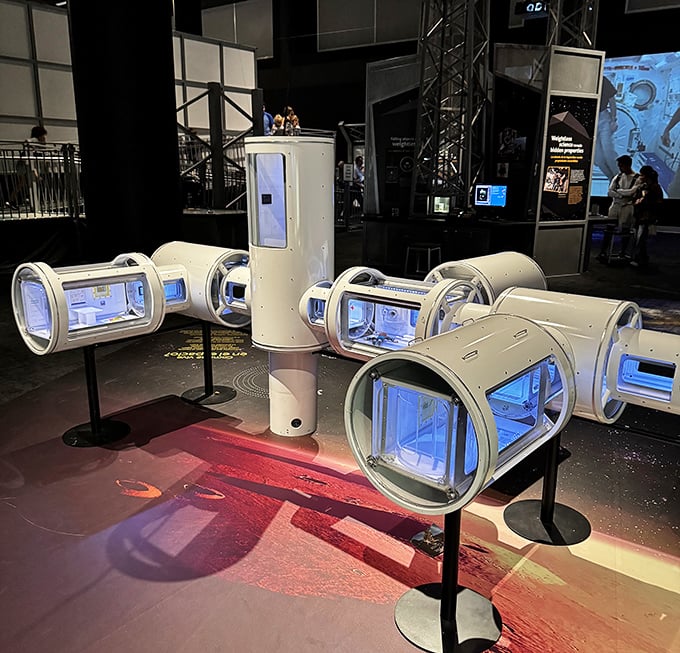 This futuristic space habitat model invites visitors to imagine life beyond Earth, where human ingenuity meets the challenges of cosmic exploration.