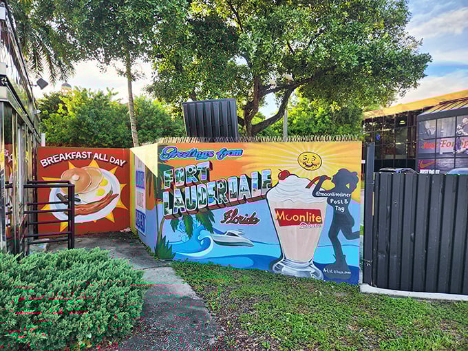 This vibrant mural doesn't just advertise &ndash; it celebrates Moonlite's place in Fort Lauderdale's cultural landscape, where milkshakes are landmarks worth visiting.
