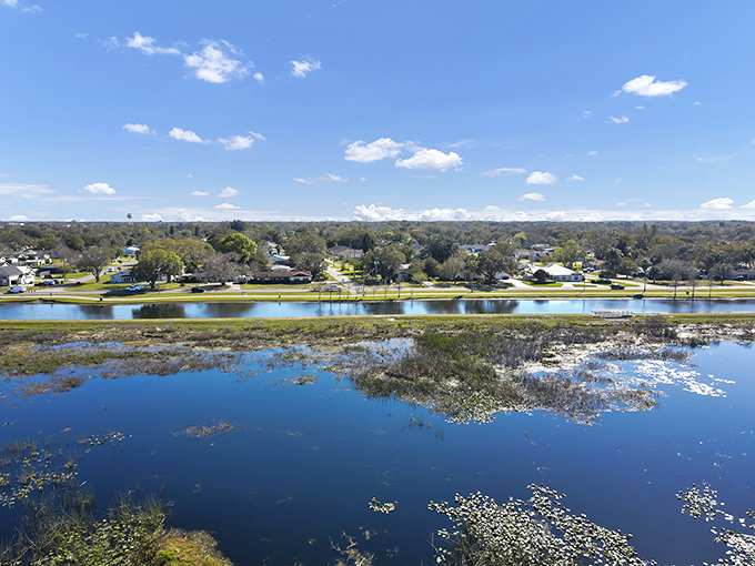 Neighborhoods nestle alongside wetlands in perfect harmony, showcasing how communities and nature thrive together around East Lake Tohopekaliga.
