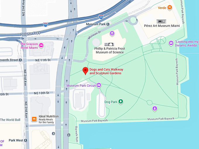 16. dogs and cats walkway and sculpture gardens in maurice a. ferr&eacute; park map