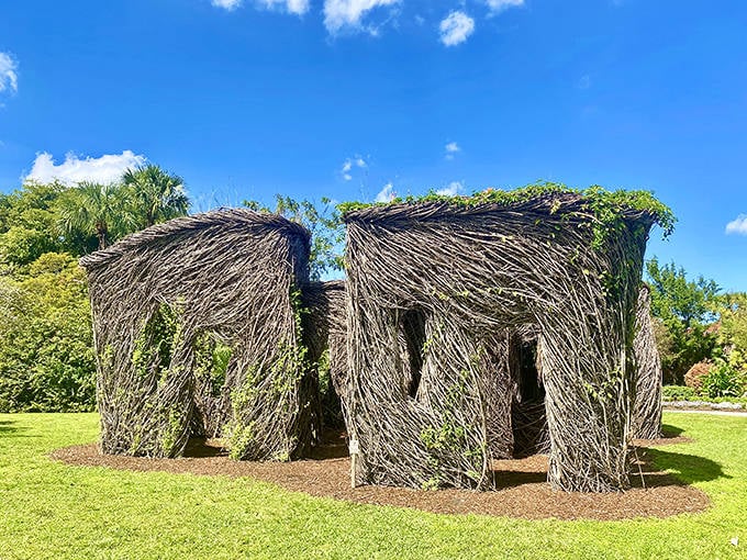 Mounts Botanical Garden welcomes visitors with whimsical woven structures that look like nature decided to try its hand at architecture. Mother Earth meets Frank Lloyd Wright!