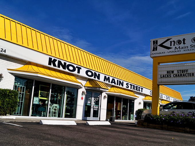 Knot on Main Street in Dunedin welcomes treasure hunters with its bright yellow awning and promise of character-filled finds inside.