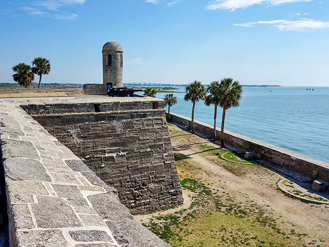 Perched along the waterfront, this watchtower at Castillo de San Marcos once kept lookout for approaching ships, now offering visitors spectacular views of Matanzas Bay.