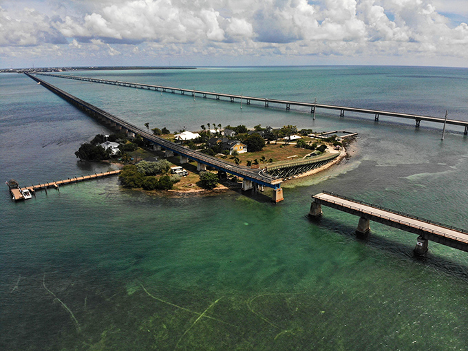 The engineering marvel that changed Florida forever—where the old and new Seven Mile Bridges embrace this historic island.