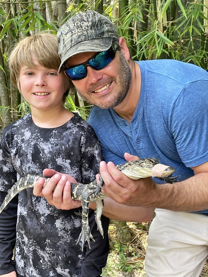 Baby Alligator: A young explorer and his companion share a moment with this prehistoric mini-dragon, proving that sometimes the biggest thrills come in small packages.