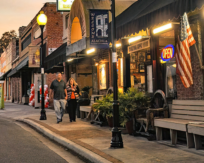 Evening strolls along Main Street reveal the town's gentle rhythm as locals and visitors mingle under the warm glow of streetlights.