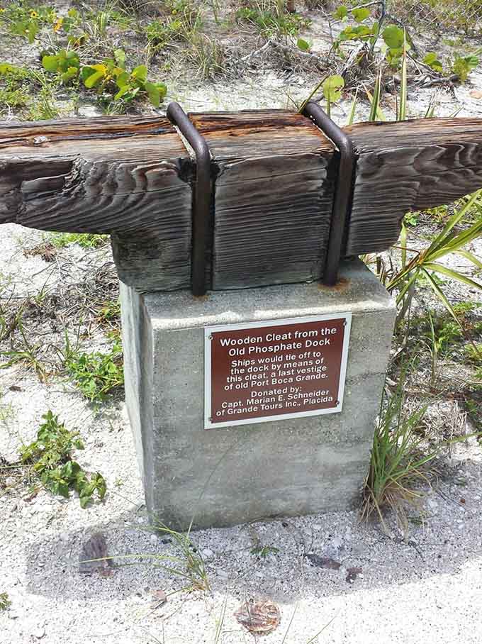 This weathered wooden cleat tells silent stories of countless ships that once tied up here, back when the island's economy floated on fishing and phosphate.