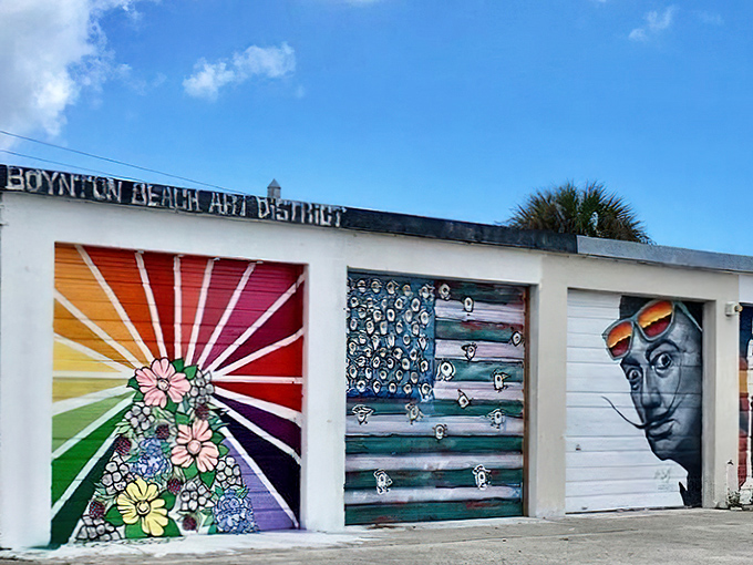 Creativity blooms in unexpected places at the Boynton Beach Arts District, where garage doors transform into vibrant canvases that stop passersby in their tracks.