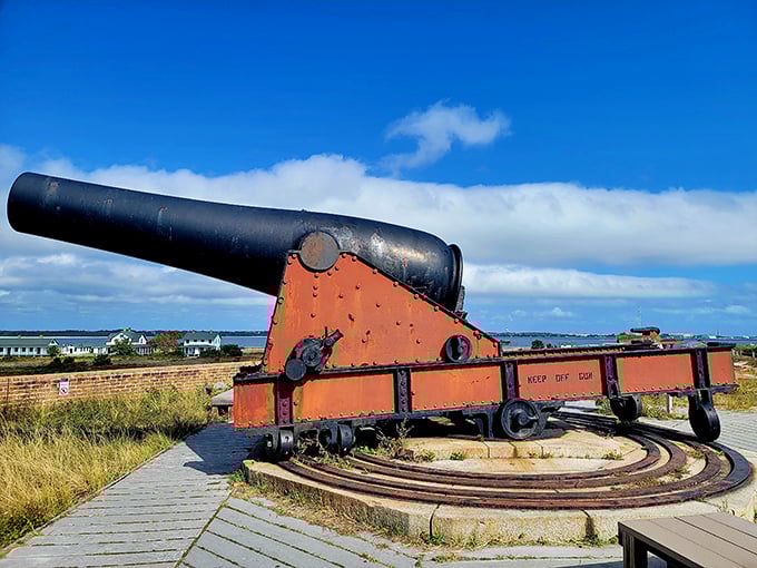 This isn't just any cannon &ndash; it's coastal defense with attitude, ready to send unwelcome visitors a 300-pound "please turn around" message.