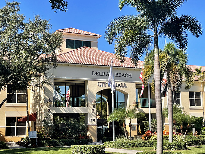 Delray Beach City Hall stands as a palm-fringed testament to Mediterranean revival architecture, blending civic function with resort-town charm.