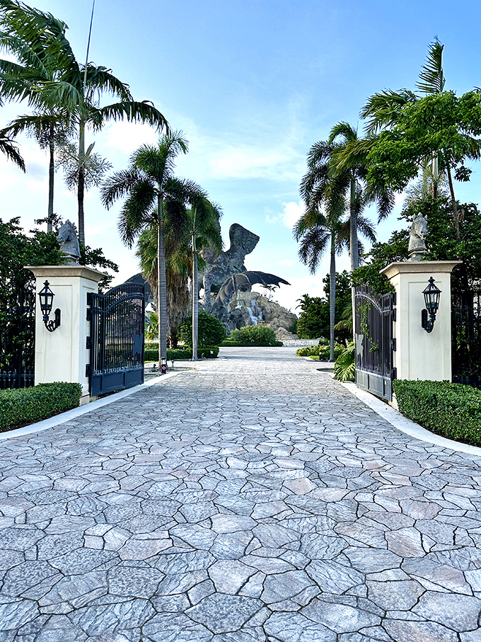Entrance: Elegant gates frame the path to mythological wonder, like stepping through a portal to another world. The anticipation builds with every step.