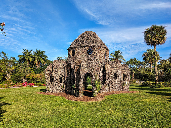 This whimsical woven structure looks like what would happen if birds decided to build a cathedral &ndash; architectural genius meets natural materials.