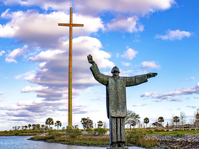 Standing before this towering monument feels like discovering a secret hiding in plain sight &ndash; all 208 feet of stainless steel majesty against the coastal sky.