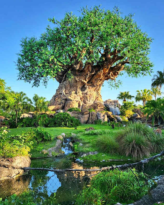 Every branch tells a tale in this colossal sculpture, where 145 feet of artistic brilliance creates Disney's most impressive botanical illusion.