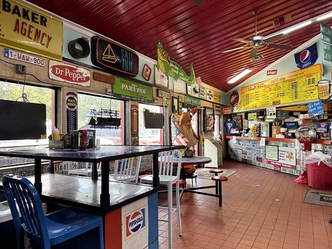 Step inside and time travel begins &ndash; vintage signs, license plates, and memorabilia create an authentic roadside Americana museum where everything's still working.