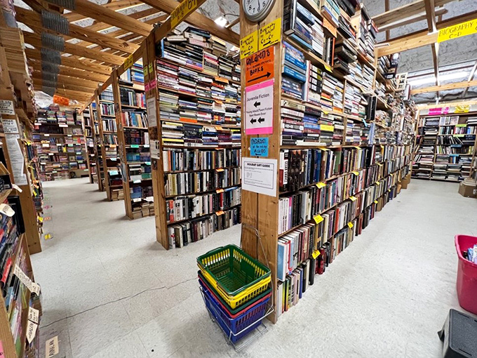 Where books go to find new homes &ndash; wooden shelves strain under the weight of countless stories waiting to be discovered.