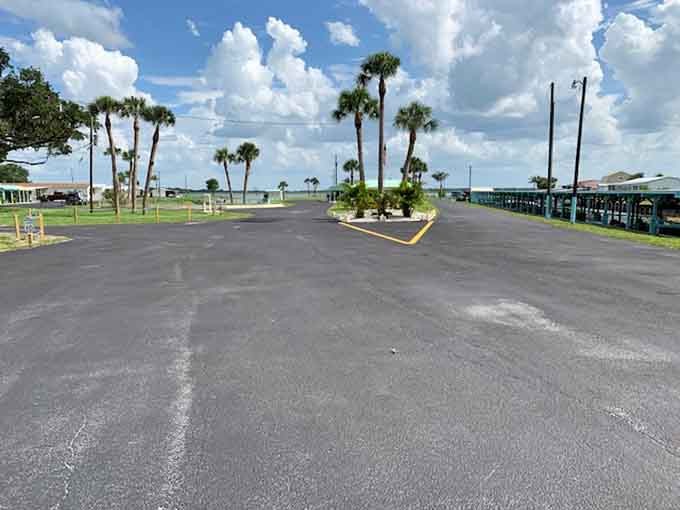 Palm trees standing guard over pristine pavement might seem like an odd combination, but at Lake Marian, even the parking areas come with a view worth photographing.