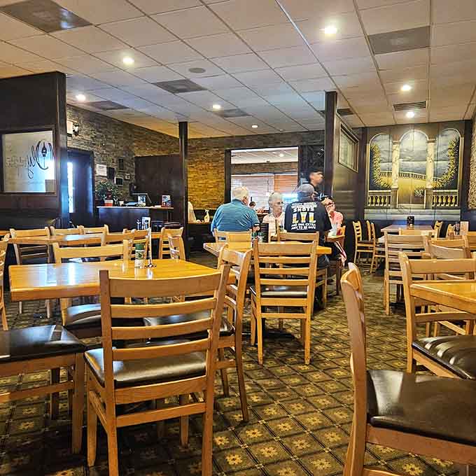 Inside, wooden tables and comfortable booths create the perfect setting for serious sandwich appreciation and casual conversation.