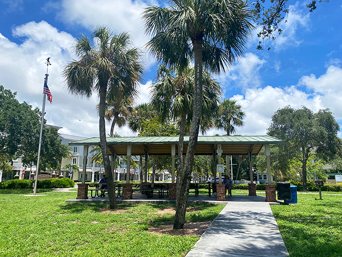 This picnic shelter isn't just a roof with posts &ndash; it's nature's dining room where sandwiches taste better and conversations flow easier.