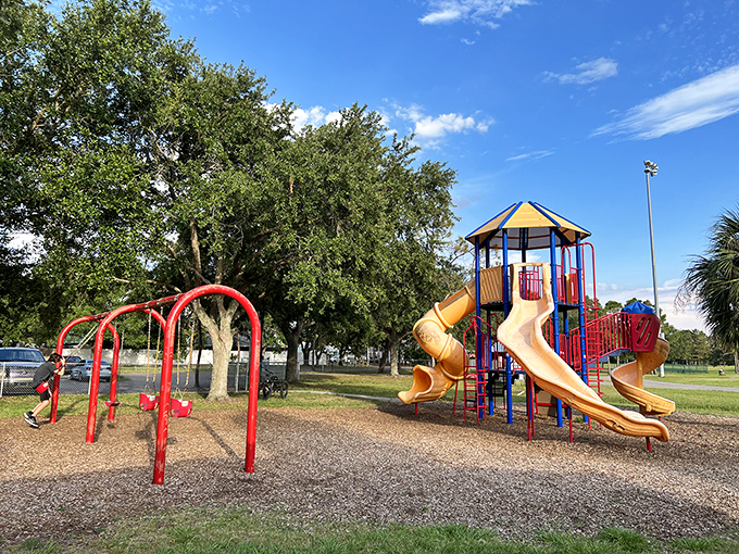 Childhood joy unleashed: The playground at Sheffield Park isn't just equipment &ndash; it's a launching pad for imagination where kids create memories slide by colorful slide.