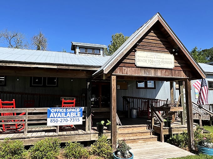 The Shade Tobacco Museum welcomes visitors with rustic wooden charm, preserving stories of the crop that gave Havana its name and fame.