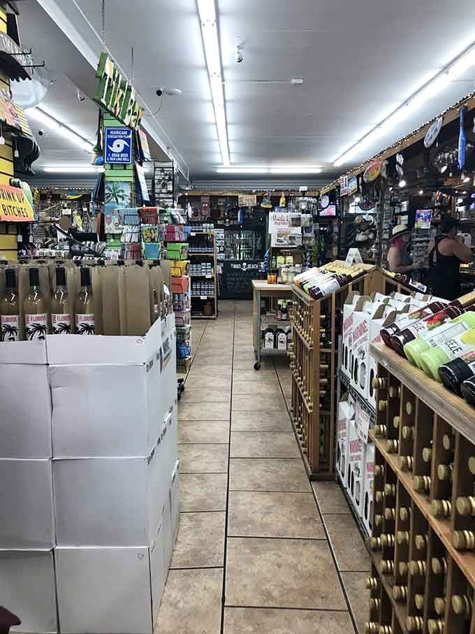 Rows of locally-made wines line the shelves like edible sunshine waiting to happen.